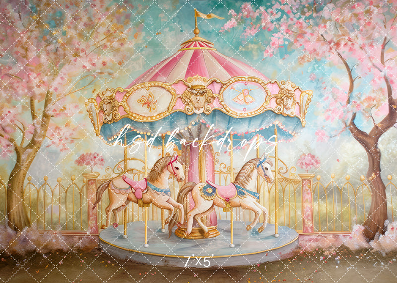 Fairytale Horse Carousel Girls Cake Smash Birthday Photo Backdrop