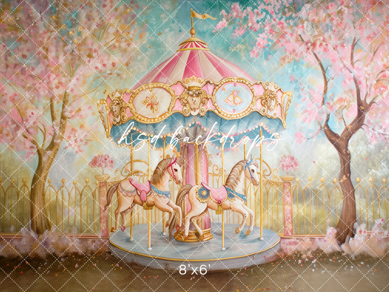 Fairytale Horse Carousel Girls Cake Smash Birthday Photo Backdrop