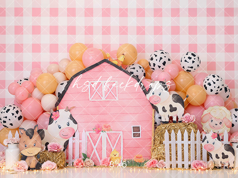 Pink Barn Girls Birthday Balloon Cake Smash Photo Backdrop for Pictures