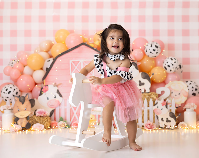 Pink Barn Girls Birthday Balloon Cake Smash Photo Backdrop for Pictures