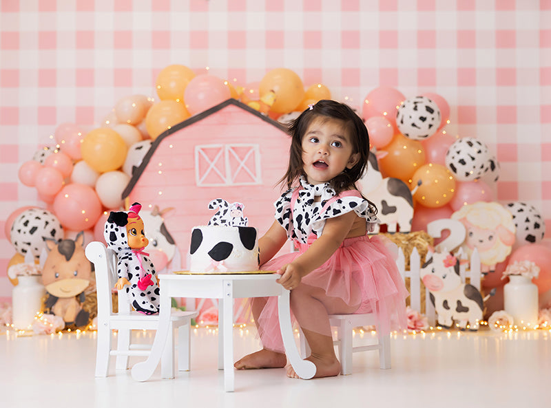 Pink Barn Girls Birthday Balloon Cake Smash Photo Backdrop for Pictures ...