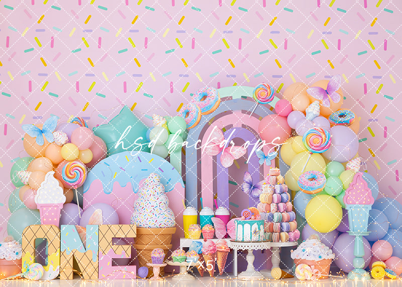 Candy Sweet One Cake Smash Birthday Backdrop for Photography