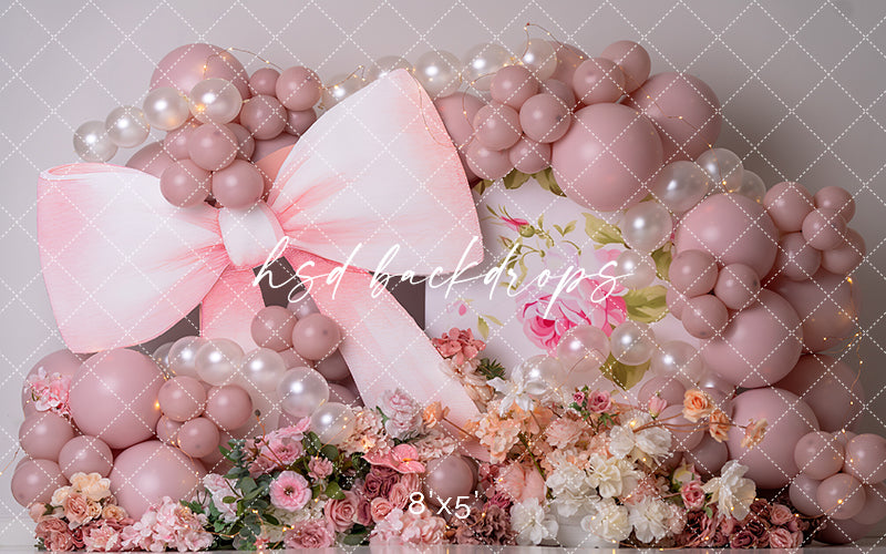 Large Pink Bow Cake Smash Birthday Photography Backdrop for Girls