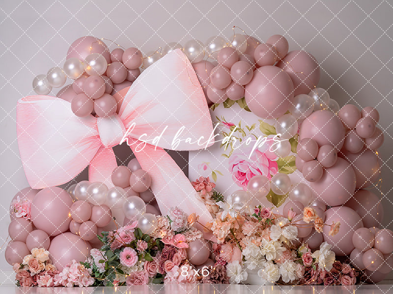 Large Pink Bow Cake Smash Birthday Photography Backdrop for Girls