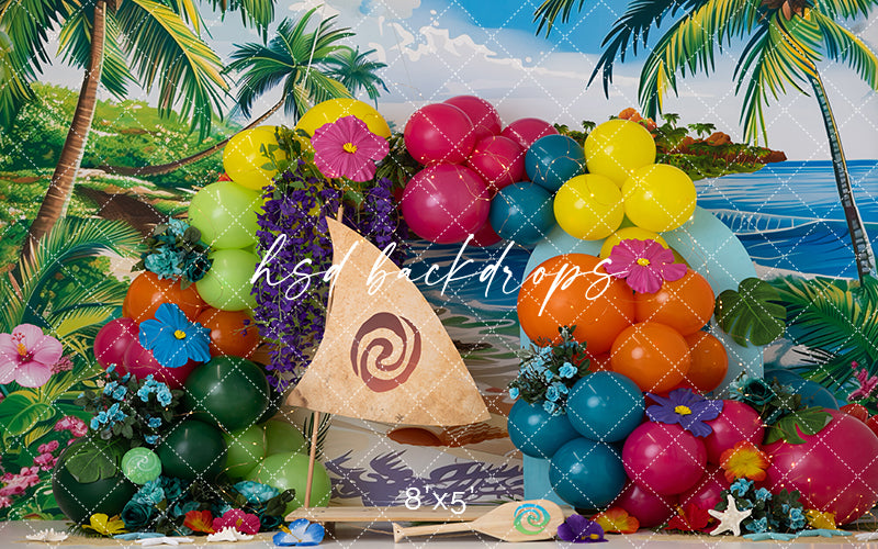 Tropical Island Girl Photo Backdrop for Cake Smash Photoshoot