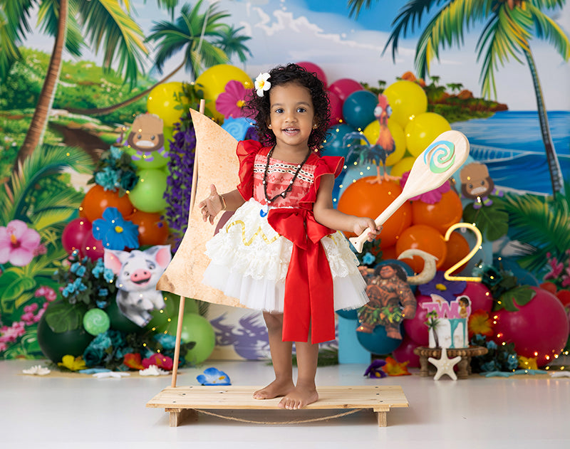 Tropical Island Girl Photo Backdrop for Cake Smash Photoshoot