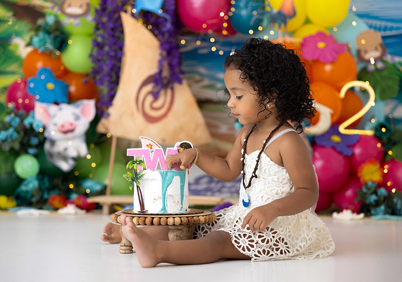 Tropical Island Girl Photo Backdrop For Cake Smash Photoshoot 4395