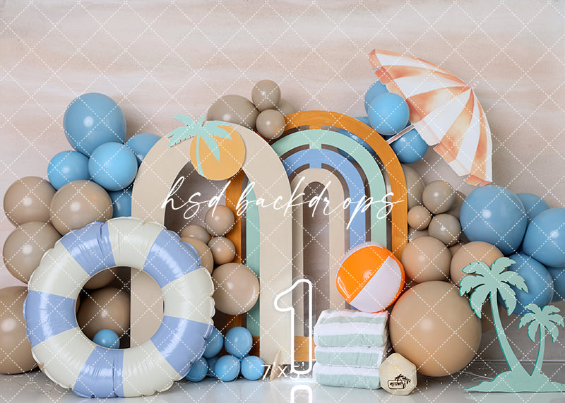 First Wave Beach Birthday Cake Smash Backdrop for Photography