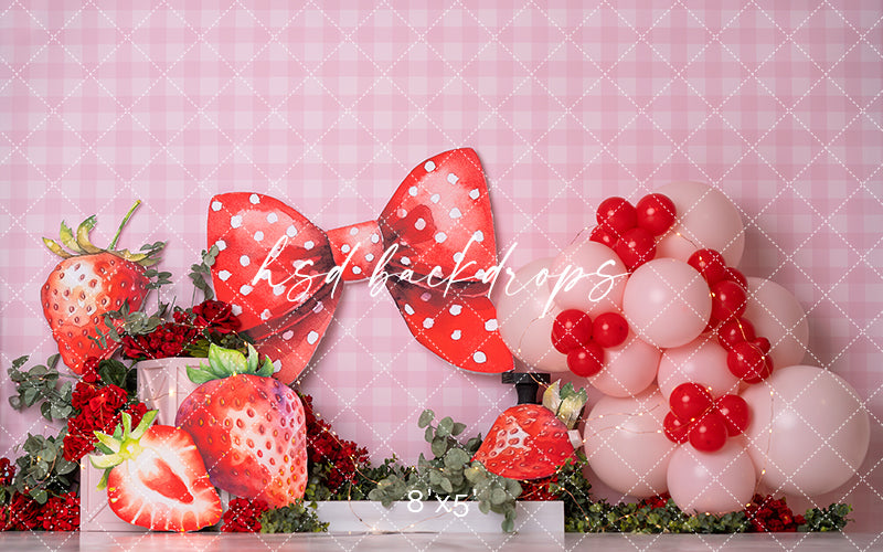 Strawberry Bow Berry 1st Birthday Cake Smash Photography Backdrop