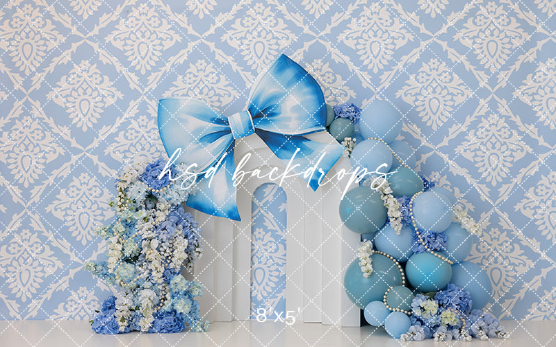 Blue Coquette Toile Birthday Cake Smash Photography Backdrop