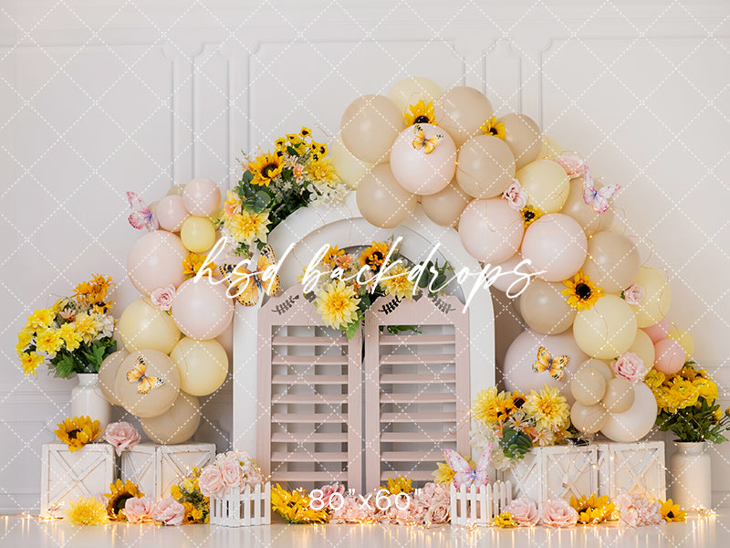 Yellow Floral Birthday Cake Smash Photography Backdrop for Girls – HSD ...