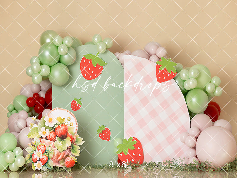 Berry First Birthday Strawberry Themed Cake Smash Backdrop for Photos