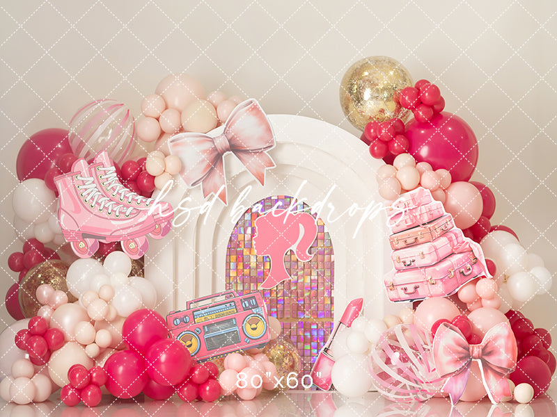 Pink Balloon Barbie Cake Smash Birthday Backdrop for Photos – HSD ...