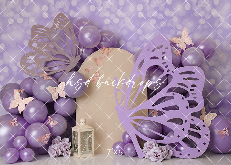 Purple Butterfly Cake Smash Birthday Backdrop for Photoshoot