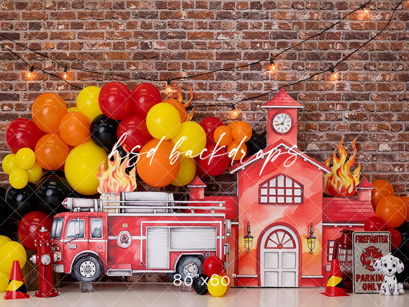 Fire Station Fire Fighter Truck Backdrop for Cake Smash Photography ...