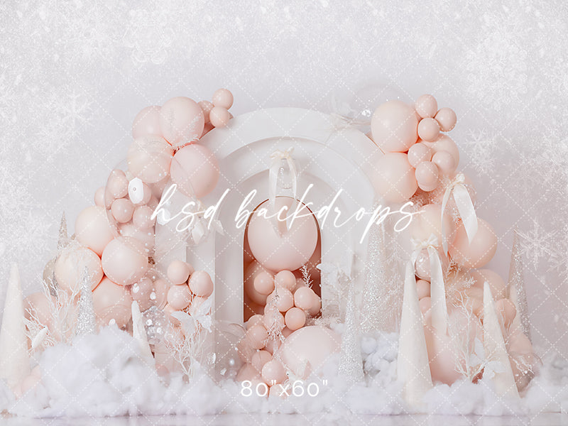Winter Princess Marry One Cake Smash Birthday Backdrop with Balloons ...