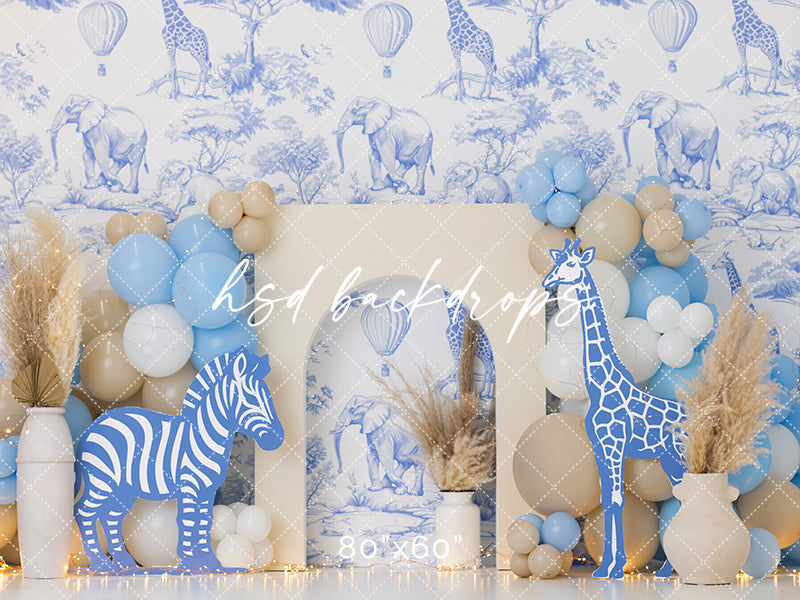 Boho Blue Safari Cake Smash Boy Birthday Photography Backdrop – HSD ...