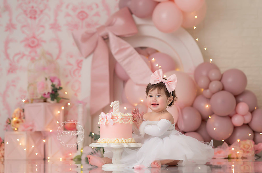 Little Coquette Pink Bow Cake Smash Girl Birthday Photo Backdrop – HSD ...