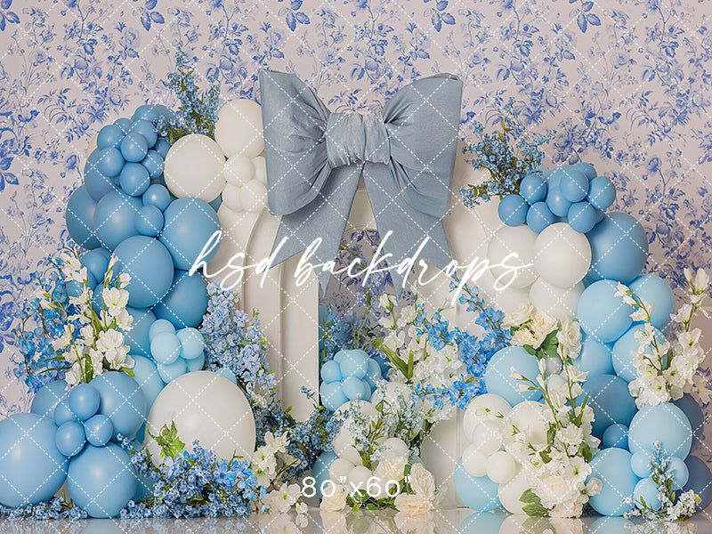 Blue Toile & Balloons Cake Smash 1st Birthday Photography Backdrop ...