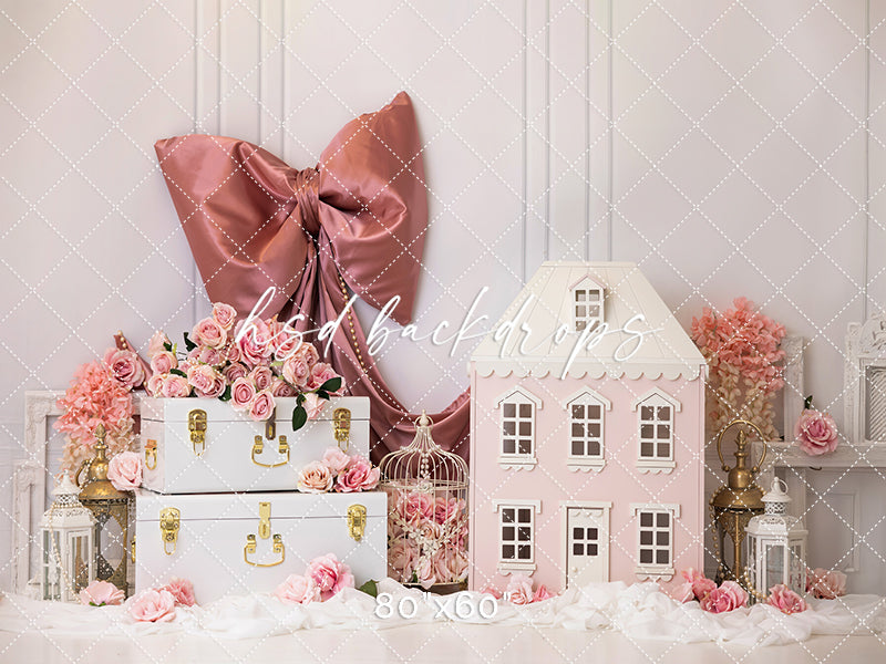 Pink Bow Dollhouse Birthday Cake Smash Photo Backdrop Girl – HSD ...