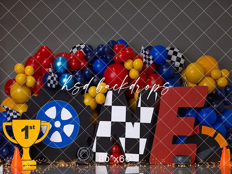 Fast one racing theme first birthday cake smash photography backdrop ...
