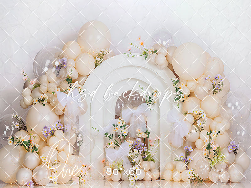 Bows and Blooms white and cream cake smash 1st birthday backdrop – HSD ...