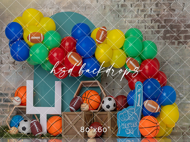 Colorful Sports Birthday Backdrop – Football, Basketball & Soccer Theme ...