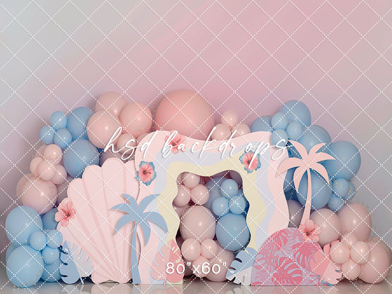 Pastel Beach Arch Photo Backdrop – Tropical Pink & Blue Balloons – HSD ...
