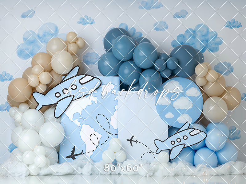 Miles of Smiles Backdrop – Airplane Travel-Themed Photo Background ...