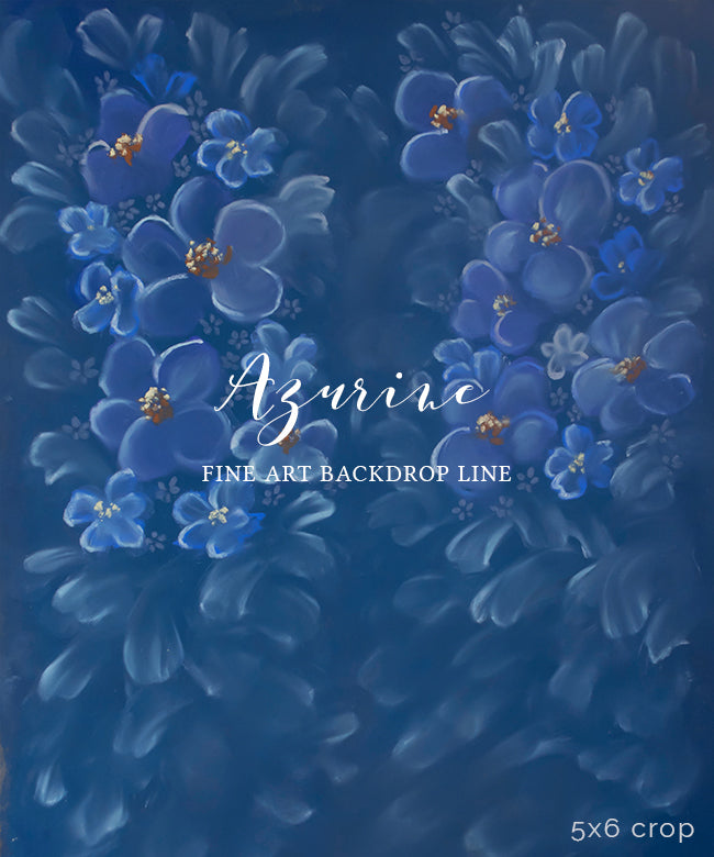 Blue Floral Painted Fine Art Photography Backdrop Azurine