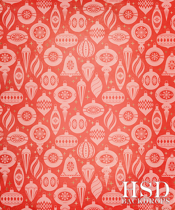 Red Ornament Christmas Backdrop Vinyl Photography Backgrounds Fabric
