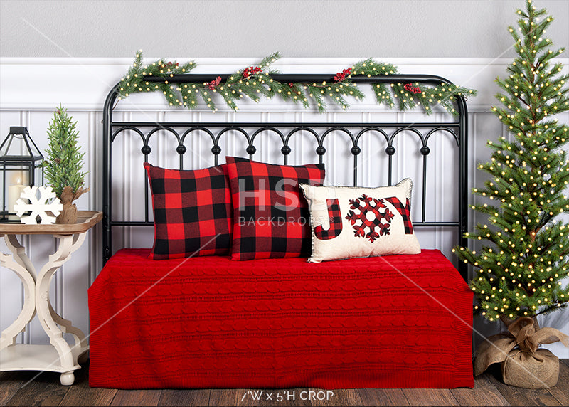 Christmas Headboard Backdrop. Christmas Bed Photo Background.