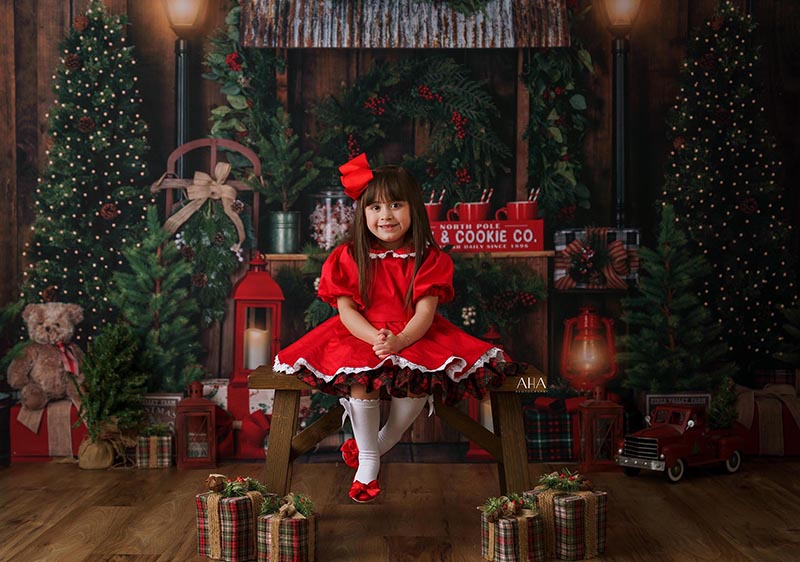Hot Cocoa Stand Tree Farm Christmas Photo Backdrop for Pictures