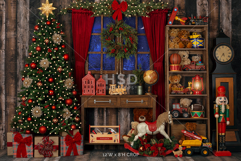 Santa Workshop Backdrop for Photography. Santa Claus Photo Backdrops