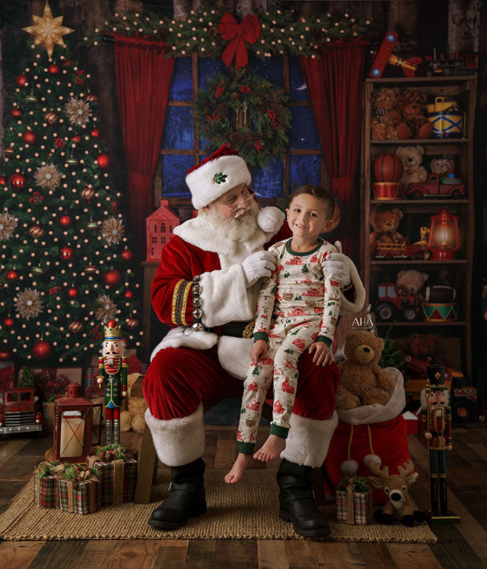 Santa Workshop Backdrop for Photography. Santa Claus Photo Backdrops