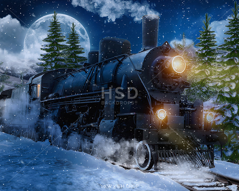 Christmas Train Backdrop. Express Train to North Pole Backdrop.