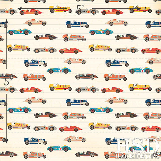 Photography Backdrop for Photographers Retro Race Cars Boys Background