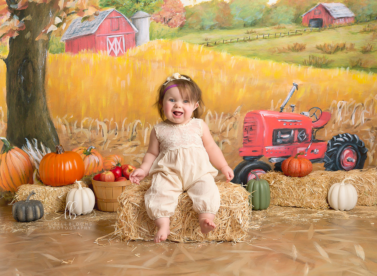 Fall Farm Photography Backdrop Red Tractor Photo Backdrop Background