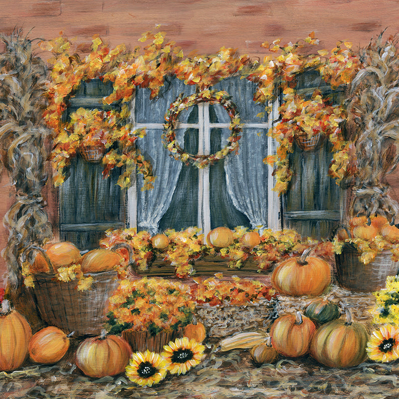 Autumn Photography Backdrop with Fall Window Pumpkins and Sunflowers ...