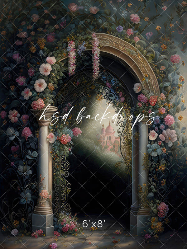 Enchanted Garden Backdrop with Elegant Columns for Photography