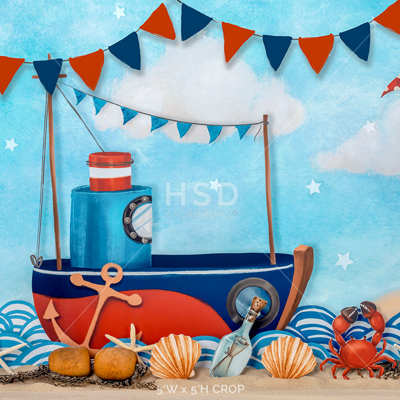 Sail Boat Backdrop for Little Sailor Summer Photo. Cake Smash Backdrop