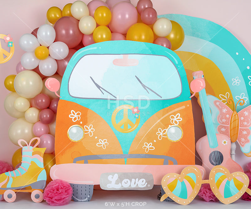 Groovy Backdrop with VW Van for Flower Power Hippie Birthday Photos ...