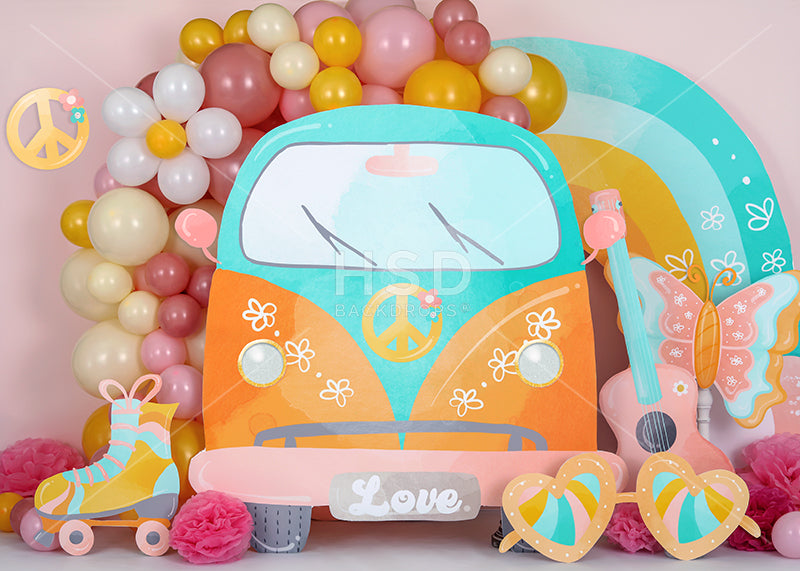 Groovy Backdrop with VW Van for Flower Power Hippie Birthday Photos ...