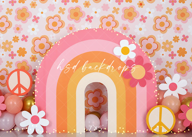 Groovy One Backdrop | Rainbow Flower Power Hippie Photo Background ...