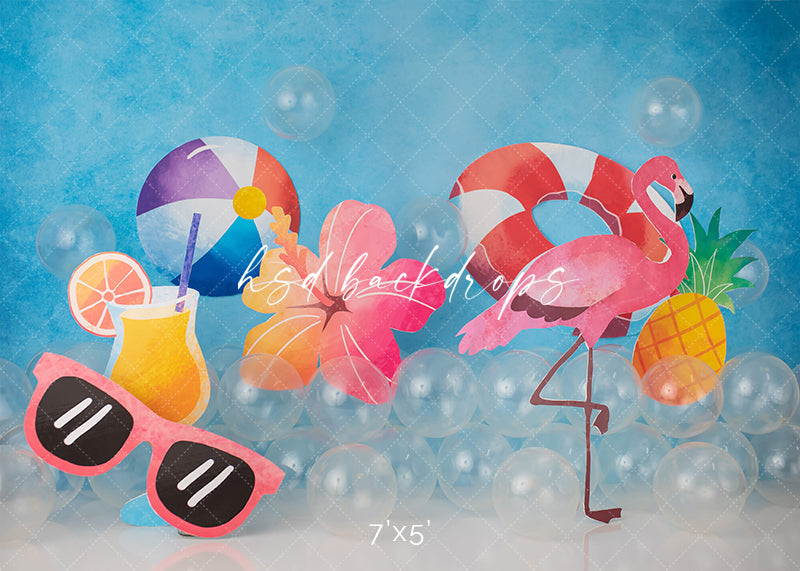 Tropical Summer Backdrop with Flamingos and Pineapple for Mini Session