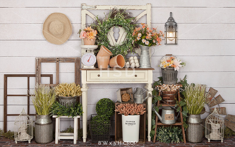 Spring Backdrop for Photography | Spring Gardening Table