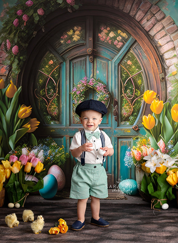 Easter Themed Backdrop | Rustic Easter Cottage Door Photo Backdrop