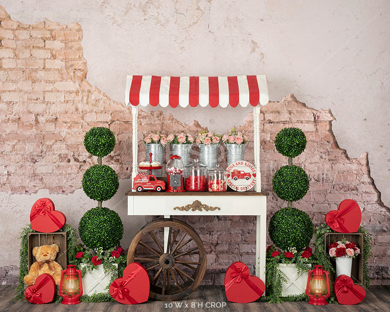 Valentine's Day Candy Cart Photography Backdrop for Studio Portraits
