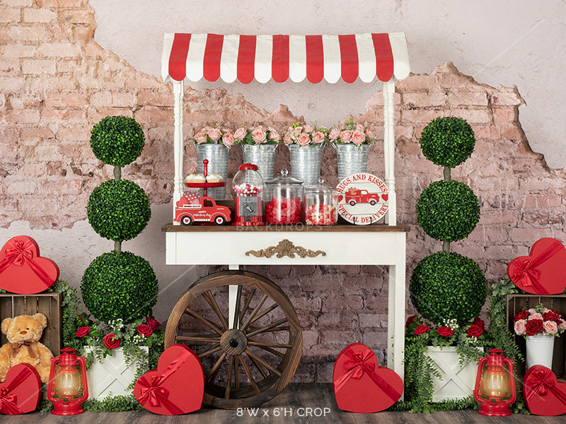 Valentine's Day Candy Cart Photography Backdrop for Studio Portraits