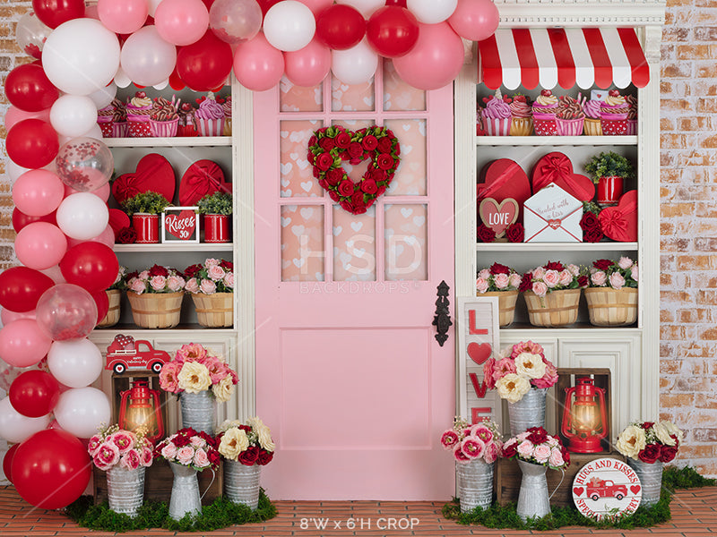 Valentine's Day Store Front Photo Backdrop for Photography